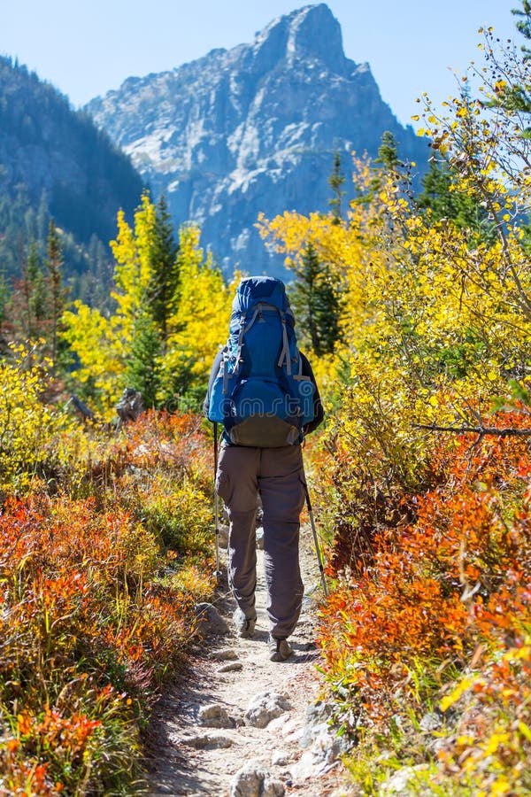 Hike in autumn season stock image. Image of active, healthy - 54174503