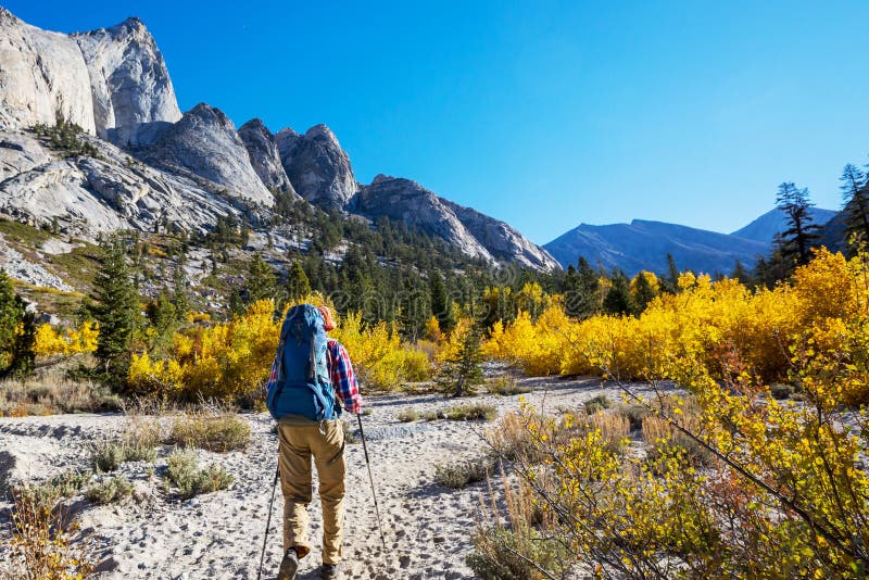 Hike in autumn season stock image. Image of person, mountain - 163365697