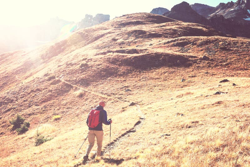 Hike in autumn season stock image. Image of leisure - 163365709