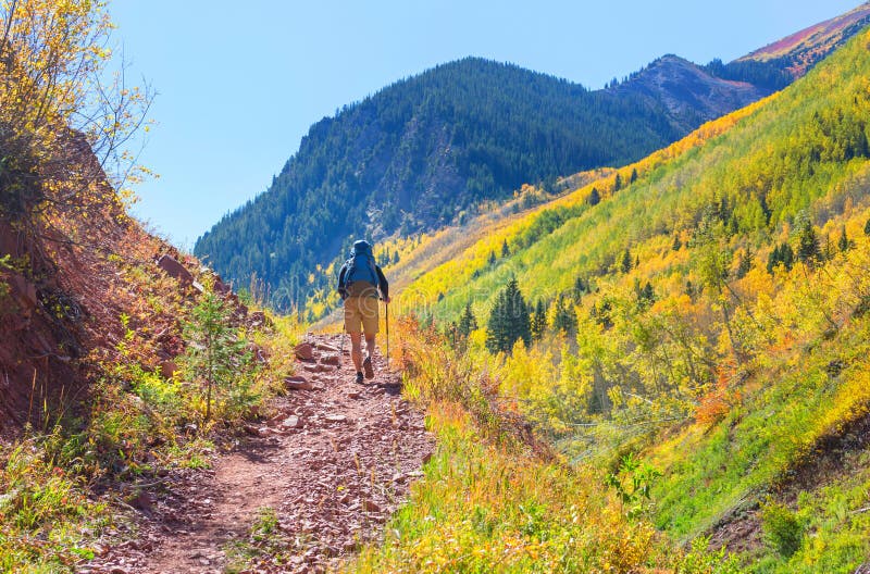Hike in autumn season stock image. Image of quiet, path - 195042943