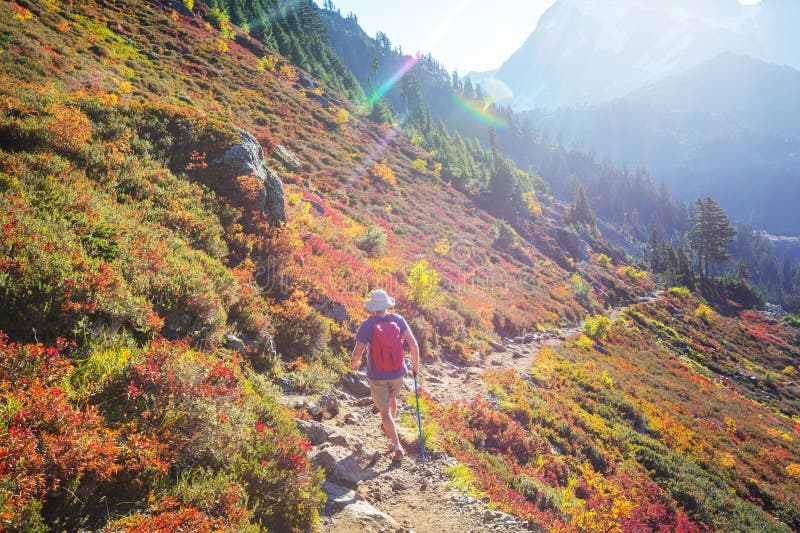 Hike in autumn season stock image. Image of getaway - 281094831