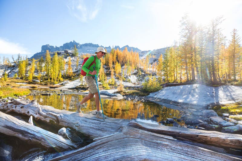 Hike in autumn season stock photo. Image of explorer - 283975530