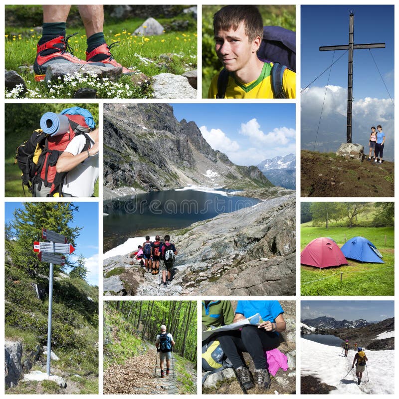 Hike collage stock image. Image of hikers, grassland - 16049129
