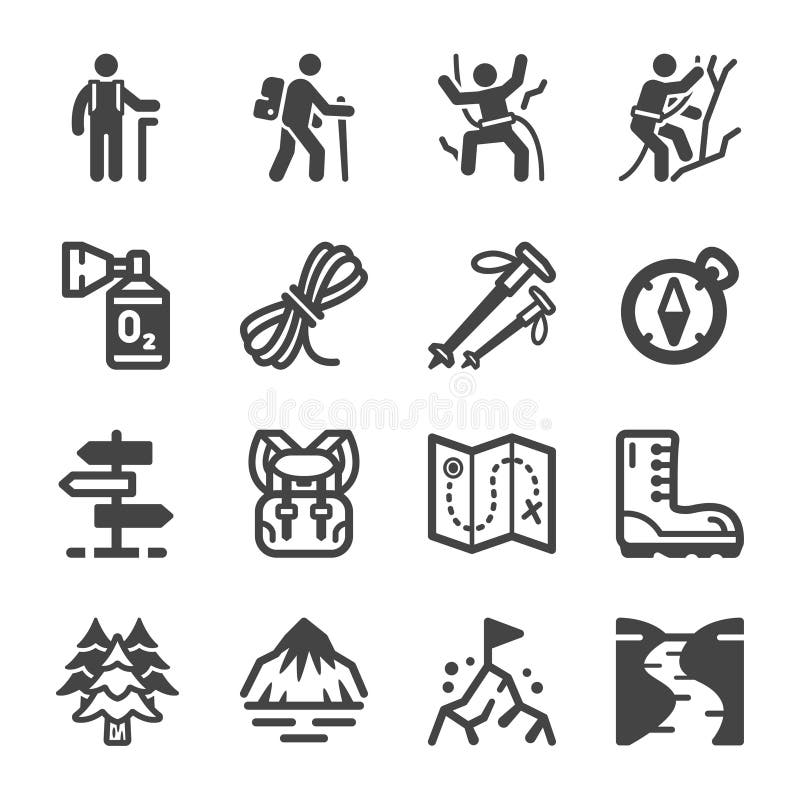 Hike icon set stock vector. Illustration of pine, mountain - 153041366