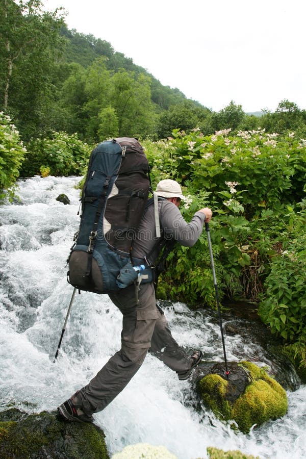 Hiker with laptop stock image. Image of computer, brook - 7073393