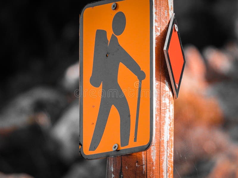 A hike sign stock photo. Image of path, orange, hike - 206792540