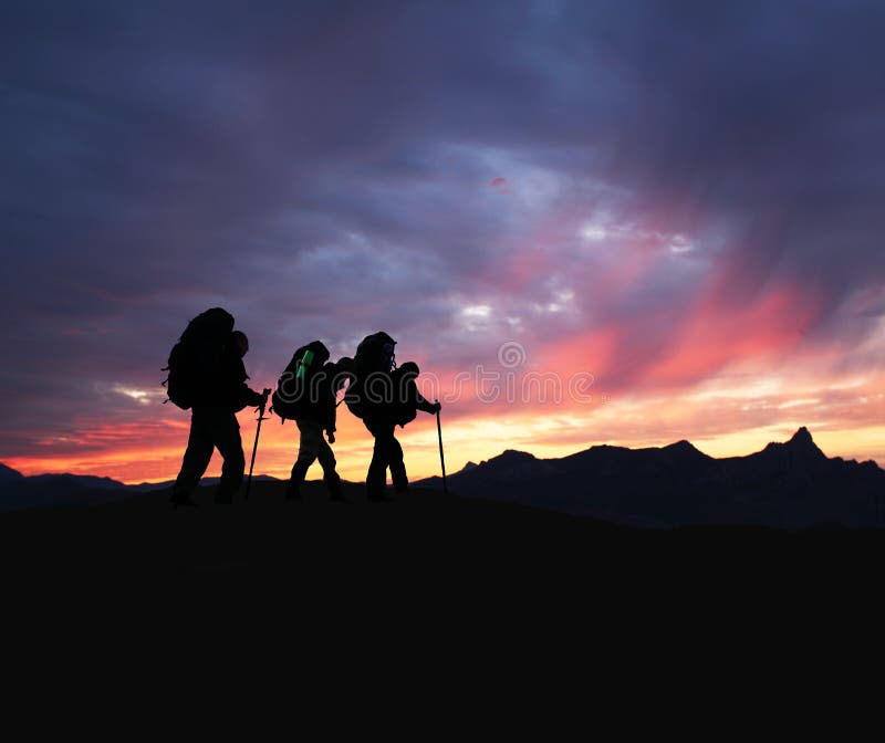 Hike on sunset stock photo. Image of natural, friends - 8034030