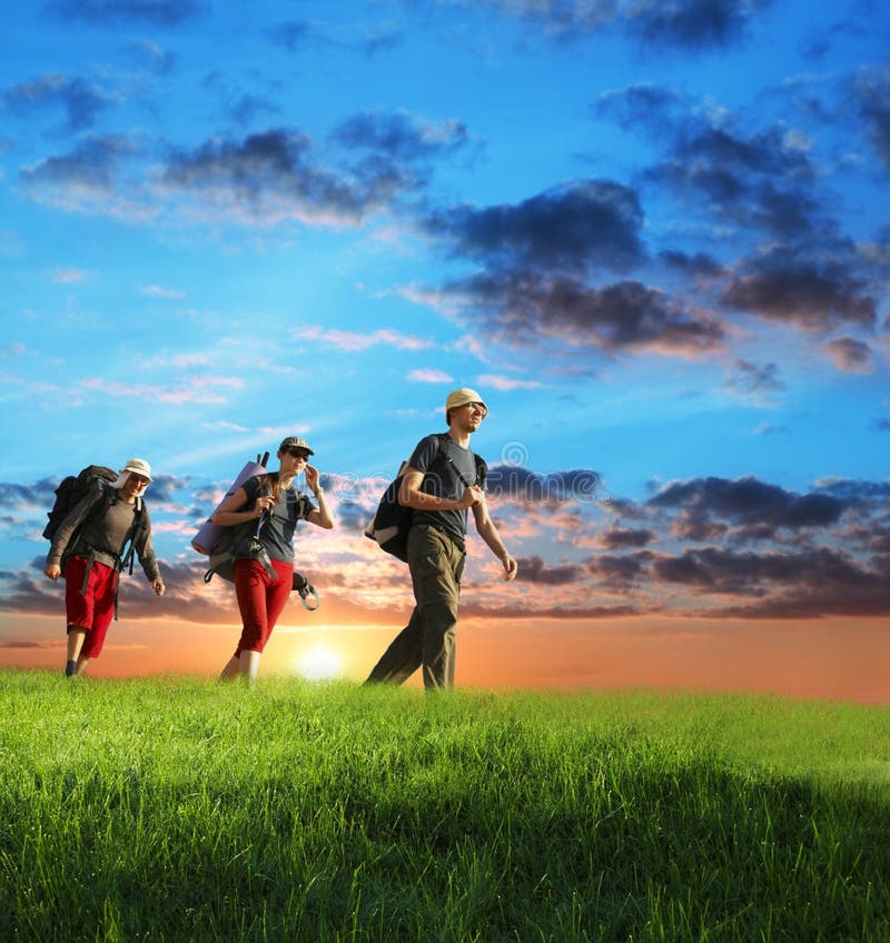 Hike on sunset stock photo. Image of natural, friends - 8034030