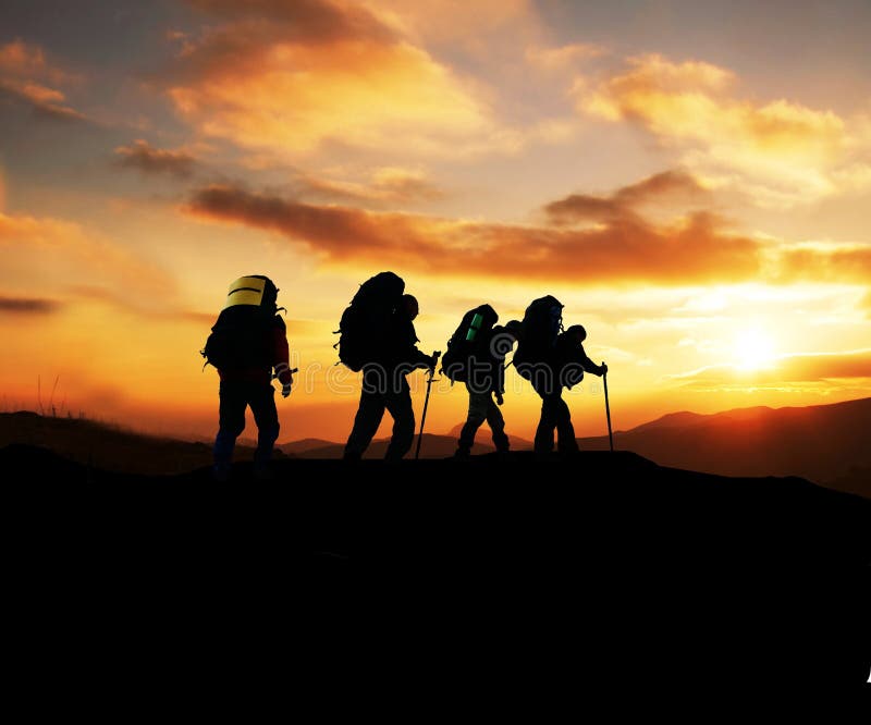 Hike on sunset stock photo. Image of natural, friends - 8034030