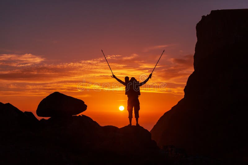 Hike on sunset stock image. Image of dusk, sunset, nature - 54174847