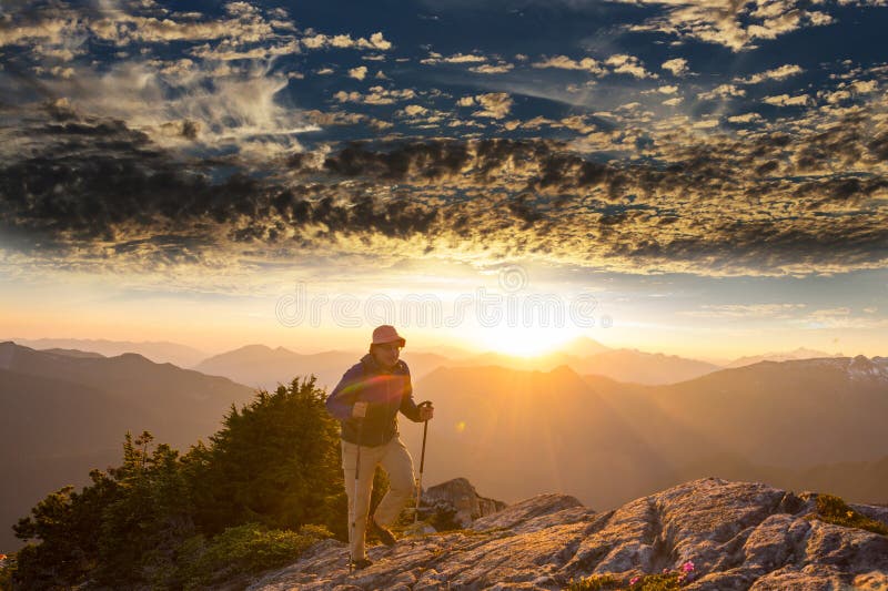 Hiking on sunset stock image. Image of hike, discovery - 3471445