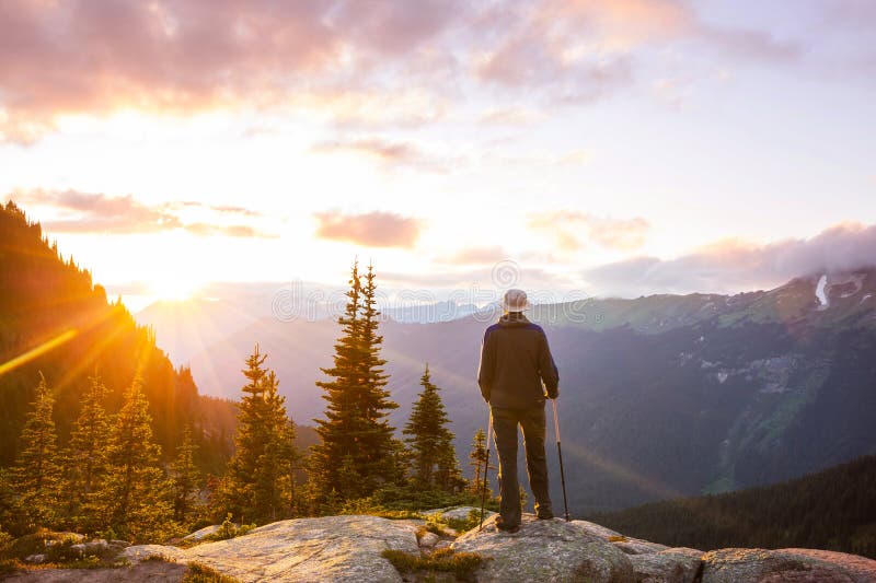 Hike on sunset stock image. Image of sunrise, outdoors - 6635455