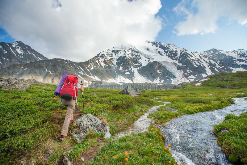 Hiker in Altai Mountains, Russian Federation Stock Image - Image of ...
