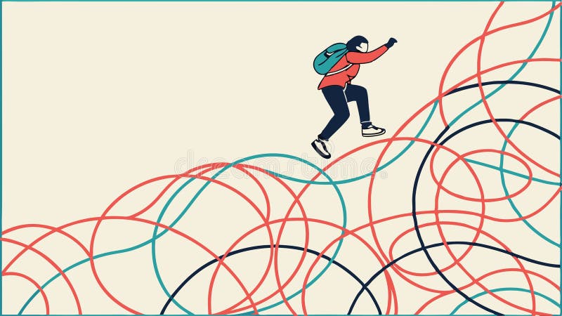 Hiker Ascending Abstract Wavy Lines, Symbolizing Challenging Progress ...