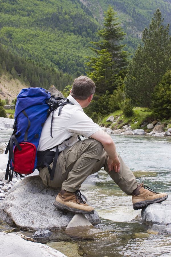 Hiker with backpack stock image. Image of contemplate - 4904353