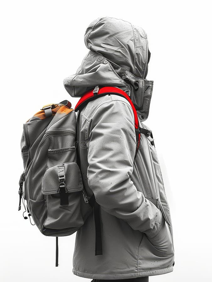 Hiker with Backpack Facing Away on White Stock Photo - Image of ...