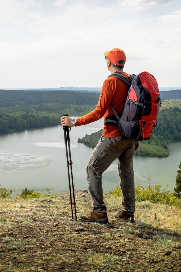 Hiker with Backpack in Mountains Enjoying the View of Nature. Stock ...