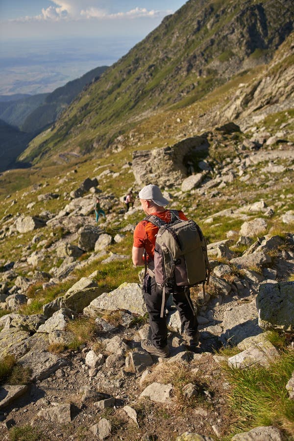 Hiker with Backpack on the Trail Stock Image - Image of male, rucksack ...