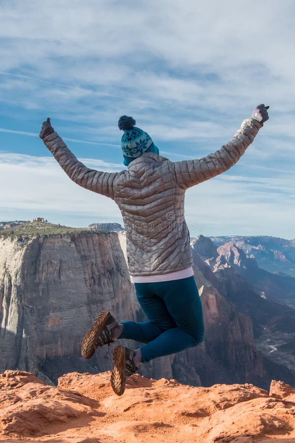 Hiker Celebrates Reaching the View at the End of the Hike Stock Image ...