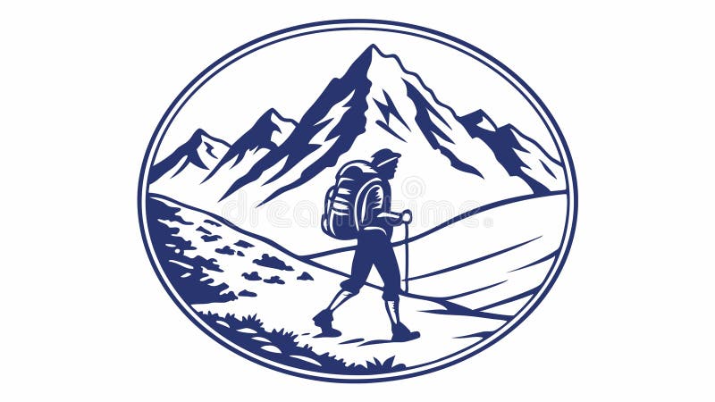 Hiker in a Circular Mountain Badge Illustration, Adventure and ...