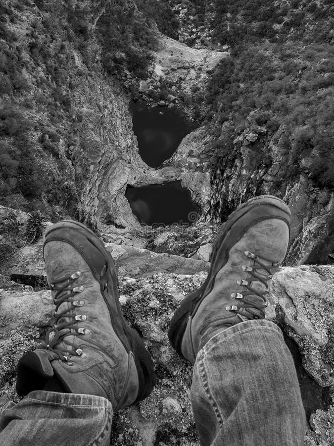 Hiker on Cliff Edge with Mountain Lakes View Stock Image - Image of ...