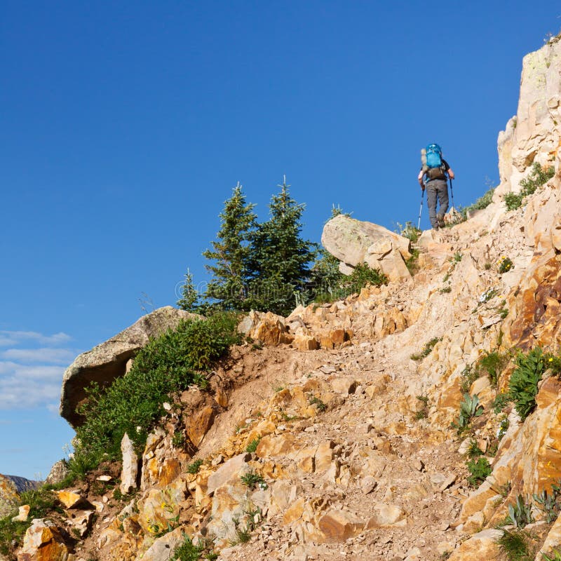 Hiker Climbing Up The Trail Stock Image - Image of backpacking, steep ...