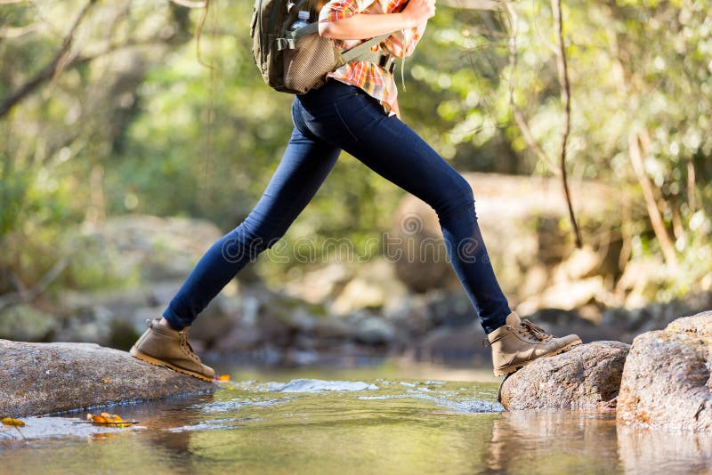 Young Man Crossing the Stream Stock Image - Image of person, holiday ...