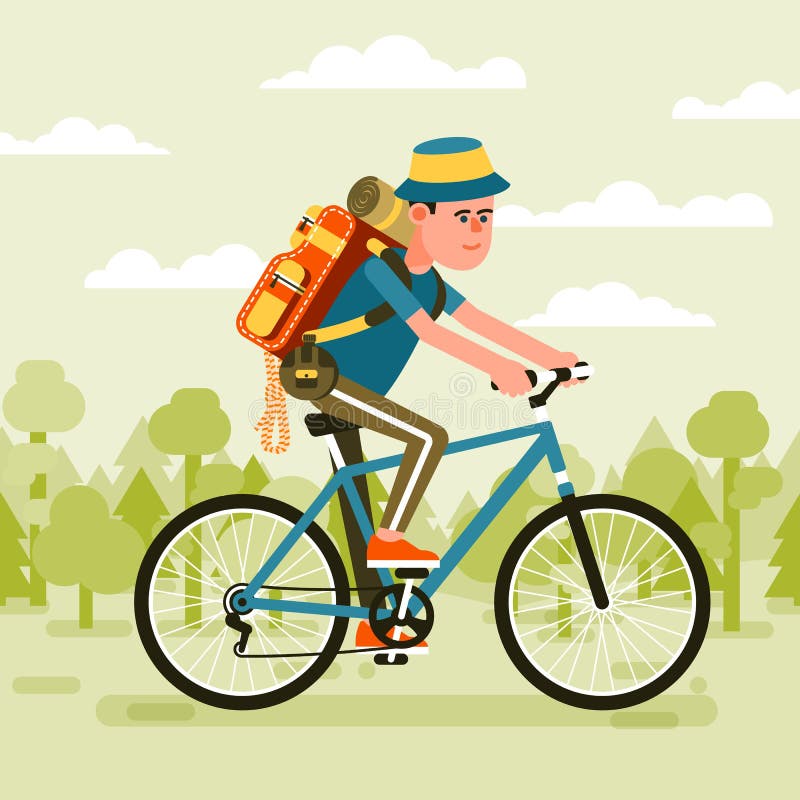 Hiker Cyclist with Backpack Stock Vector - Illustration of flat, biking ...