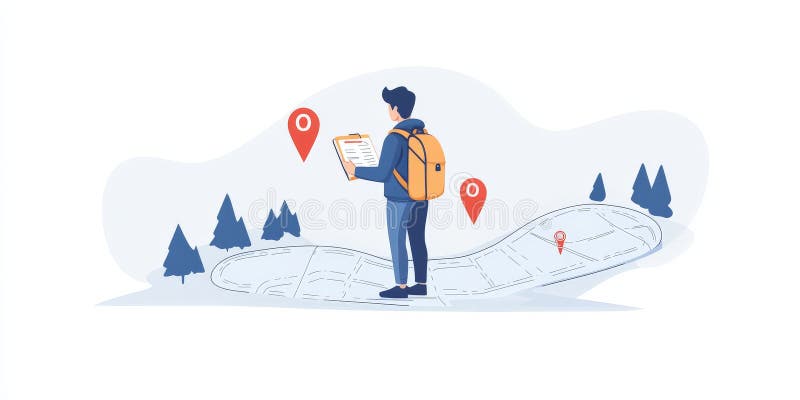 Hiker on a Digital Map with a Lock Symbol, Representing Secure ...