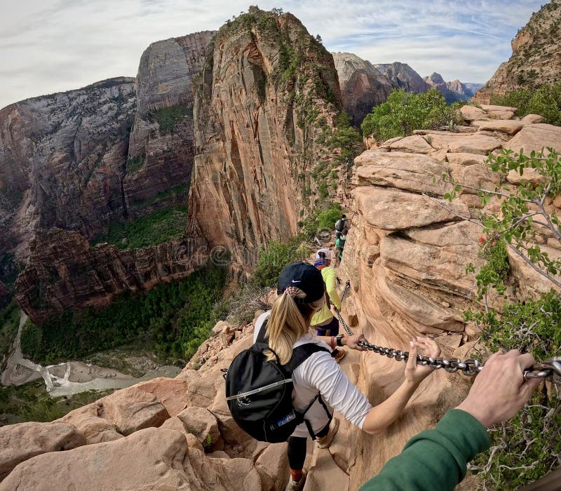 Zion National Park, Utah, USA- April 28, 2024: Navigating a Cliff on ...