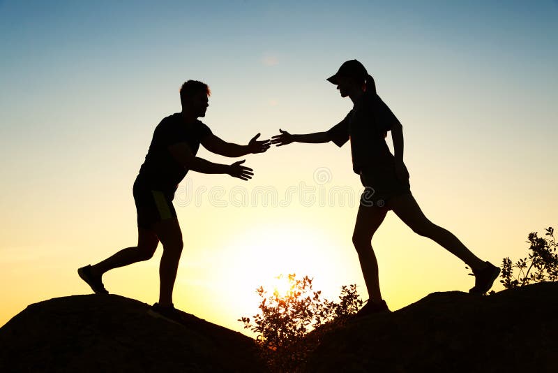 Hiker Helping Friend Outdoors. Help and Support Concept Stock Image ...