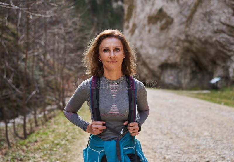 Hiker Lady with Backpack Alone on the Trail Stock Photo - Image of hike ...