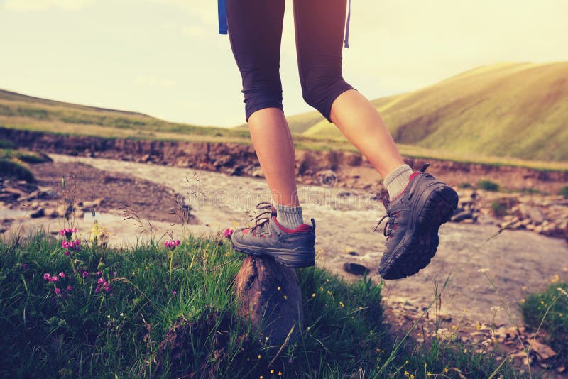 Hiker legs outdoors stock image. Image of hike, riverside - 105559533