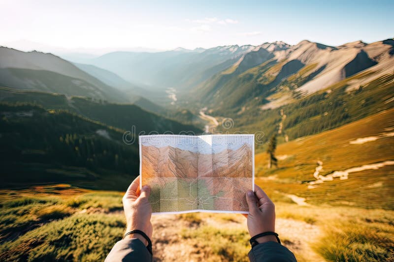 Hiker Looking at a Map in the Mountains. Travel Concept Stock ...