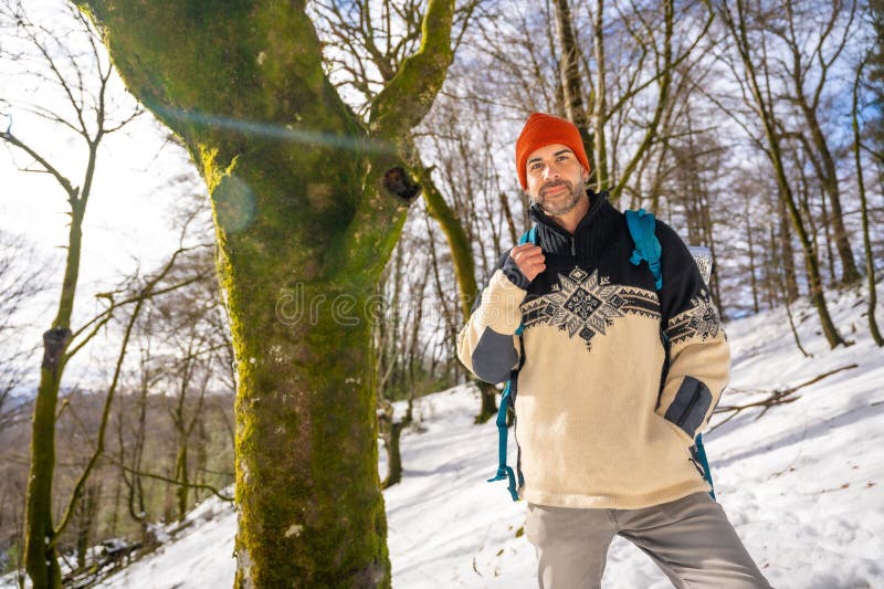 Hiker Man on a Trekking on the Snow, Winter Adventures, Natural ...