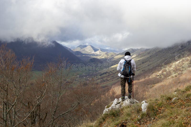 Hiker on mountain stock image. Image of tourist, trekking - 183602049