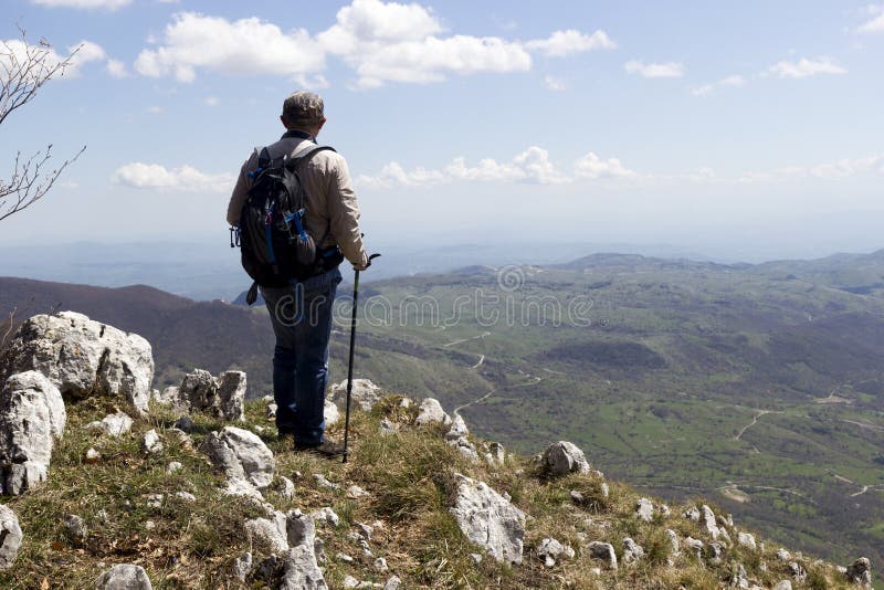 Hiker on mountain stock image. Image of hike, peak, blue - 124149395