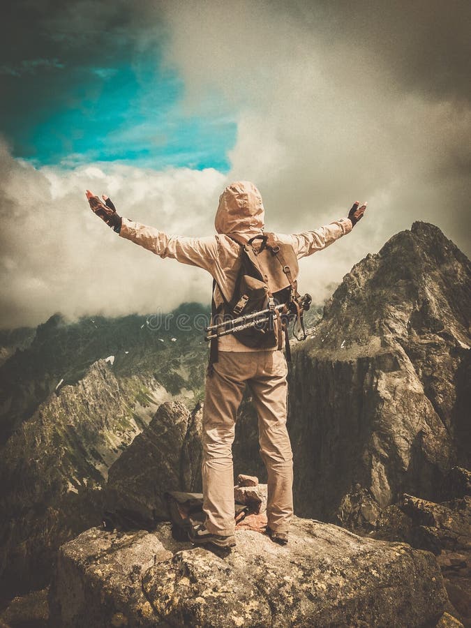 Hiker on a mountain stock image. Image of people, explore - 46084189