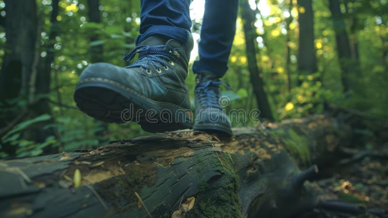 The Hiker S Boots on Log.AI Generated Image Stock Photo - Image of ...