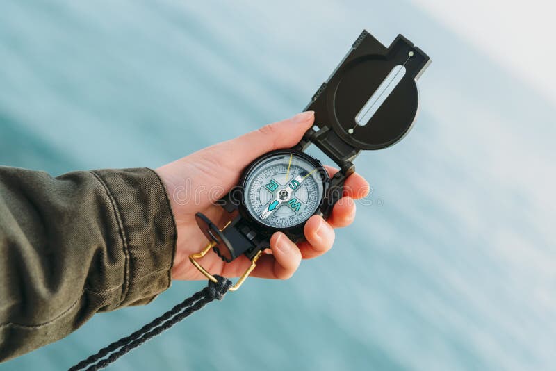 Hiker Searching Direction with a Compass Stock Image - Image of ...