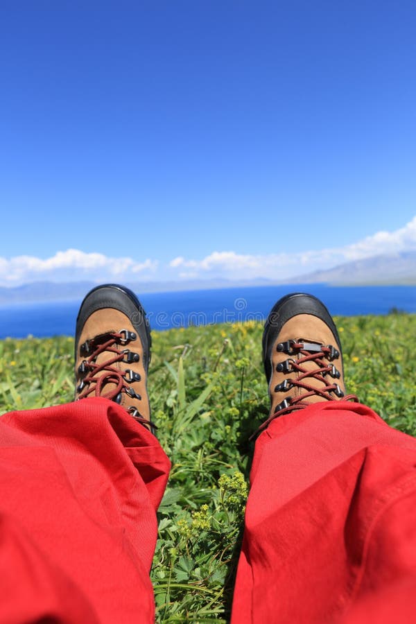 Hiker Sitting on a Grass Mountain Top Stock Image - Image of explore ...