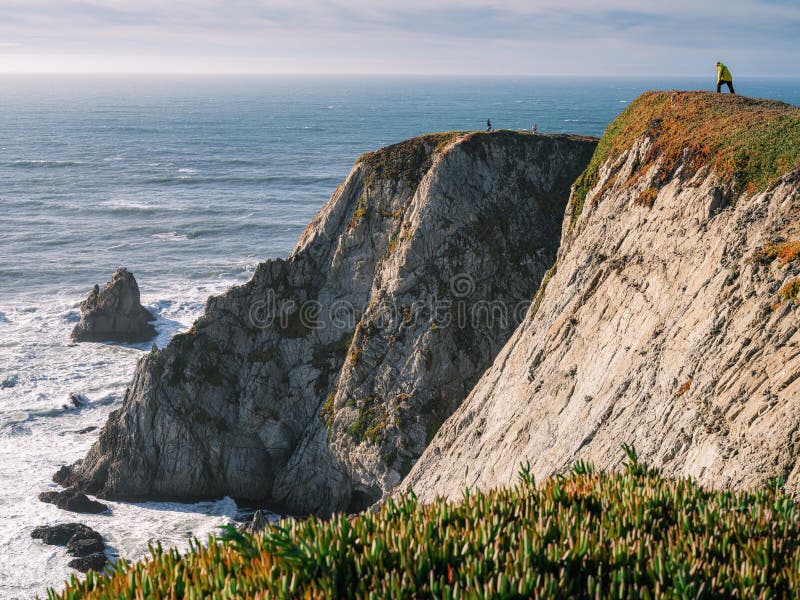 Hiker Standing on Cliif Looking Over Stock Photo - Image of cliff ...