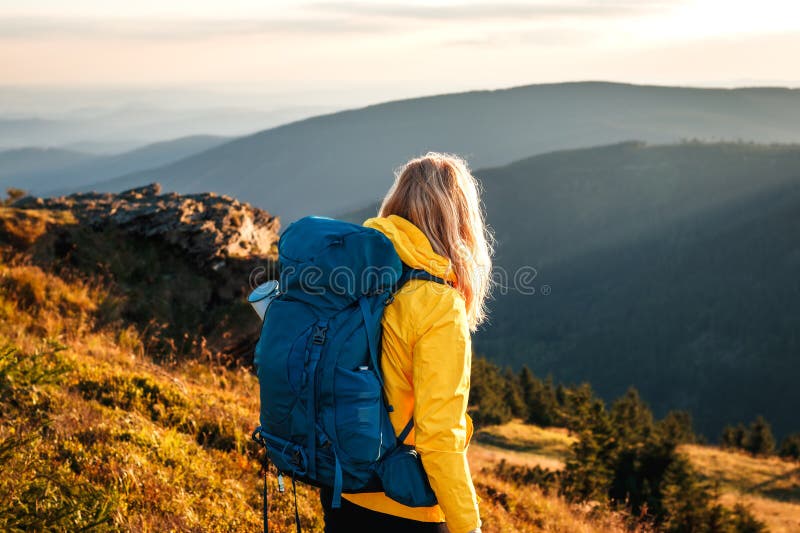 Hiker Successfully Climbed Mountain Summit during Sunset Stock Image ... Hiker Successfully Climbed Mountain Summit during Sunset Stock Image ...
