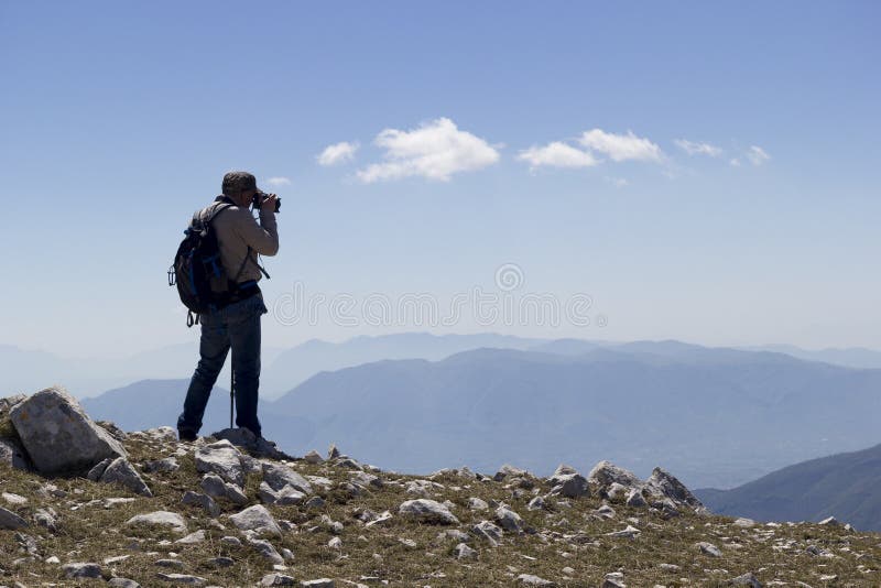 Hiker on mountain stock photo. Image of caucasian, blue - 122575808