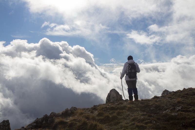 Hiker on the summit stock photo. Image of blue, activity - 257040832