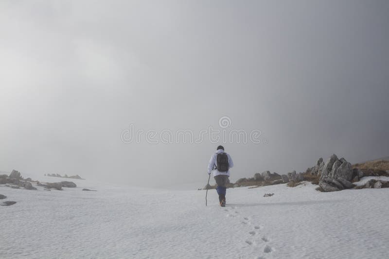 Hiker on the summit stock photo. Image of snow, adventure - 257889458