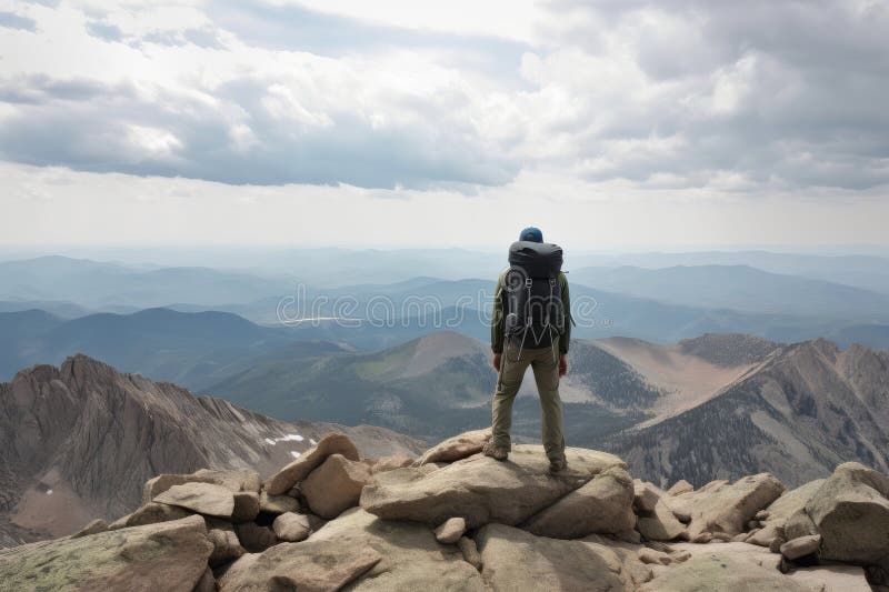 Hiker, Taking in the View from Summit with Backpack Visible Stock ...