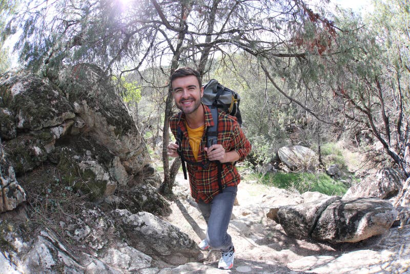 Hiker Training with His Backpack Stock Image - Image of flora, hiking ...
