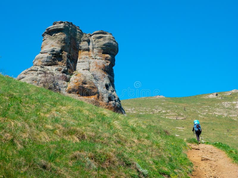 Hiker trekking in Crimea stock image. Image of path, demerdji - 35846293