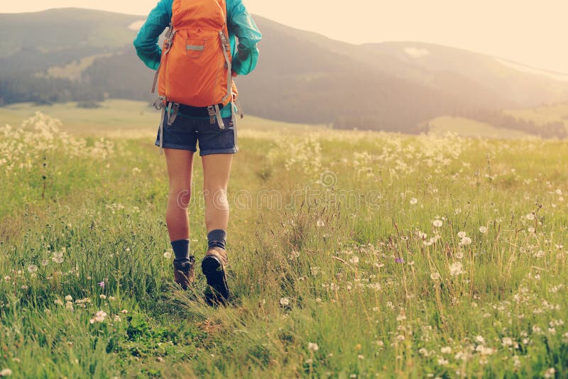 Hiker Walking on Trail in Grassland Stock Image - Image of china ...